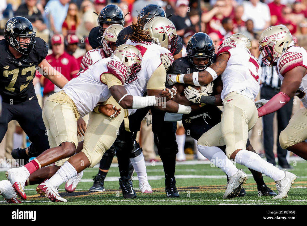 Winston-Salem, NC, USA. 30th Sep, 2017. Arkeem Byrd (5) of the Wake ...