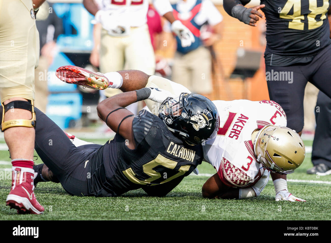 Winston-Salem, NC, USA. 30th Sep, 2017. Chris Calhoun (51) of the Wake ...