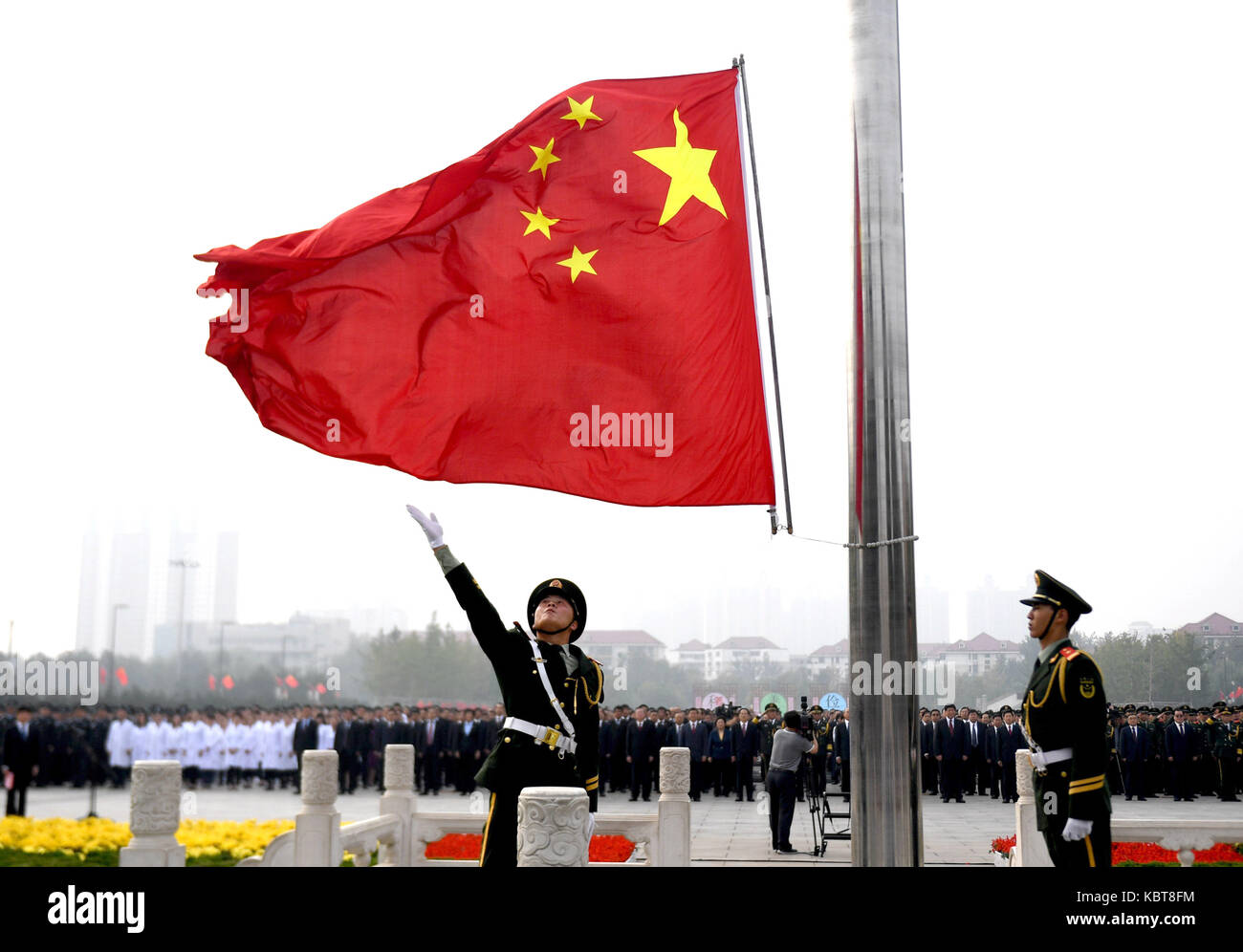 Shijiazhuang, China's Hebei Province. 1st Oct, 2017. A national flag ...