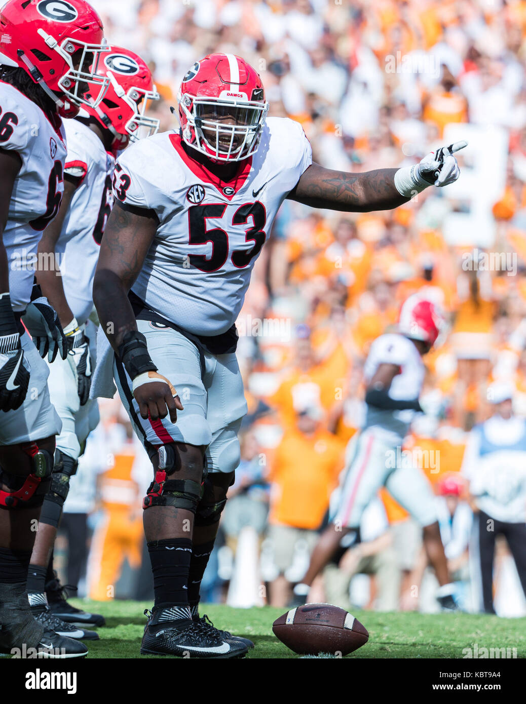 September 30, 2017: Lamont Gaillard #53 of the Georgia Bulldogs calls ...