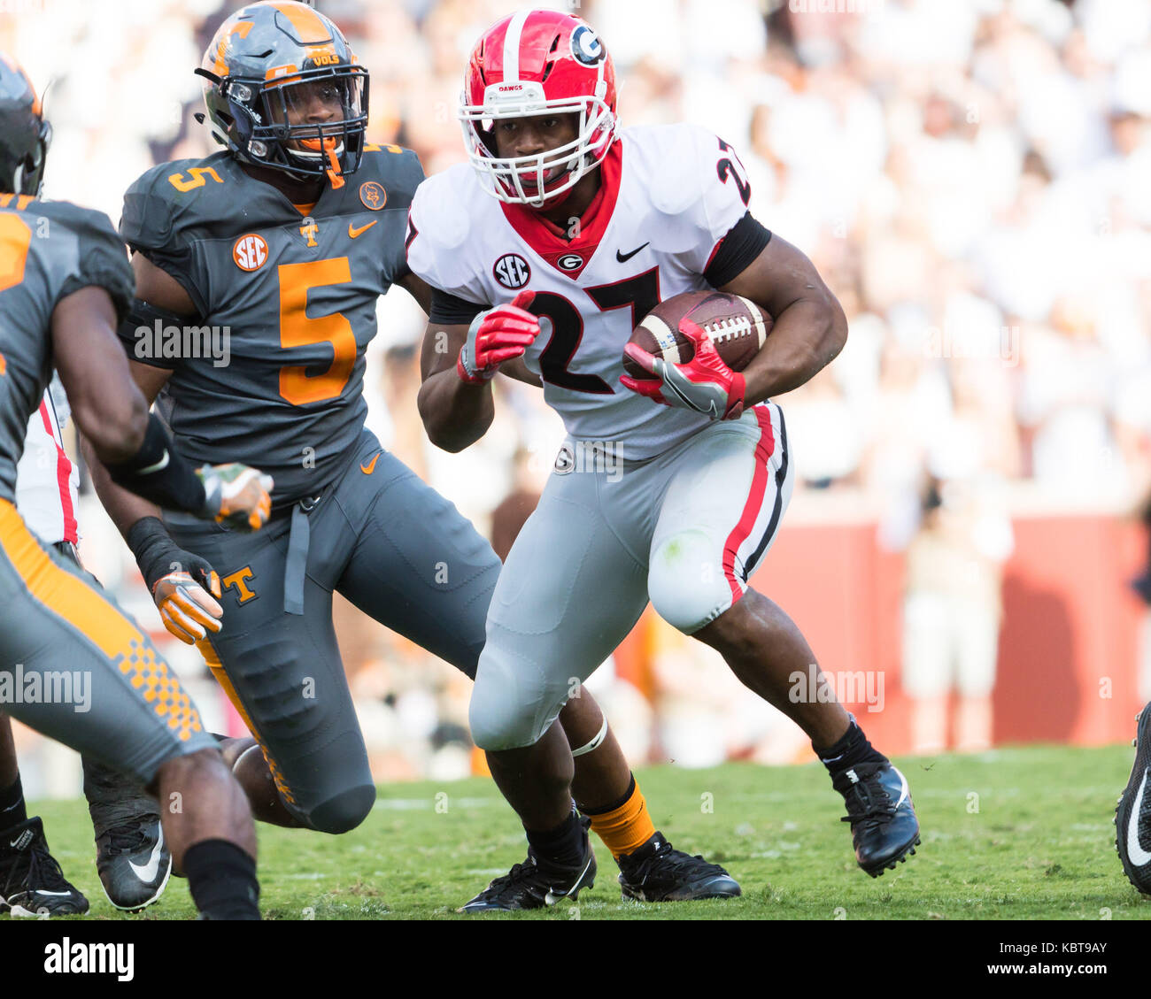 September 30, 2017: Nick Chubb #27 of the Georgia Bulldogs runs the ...