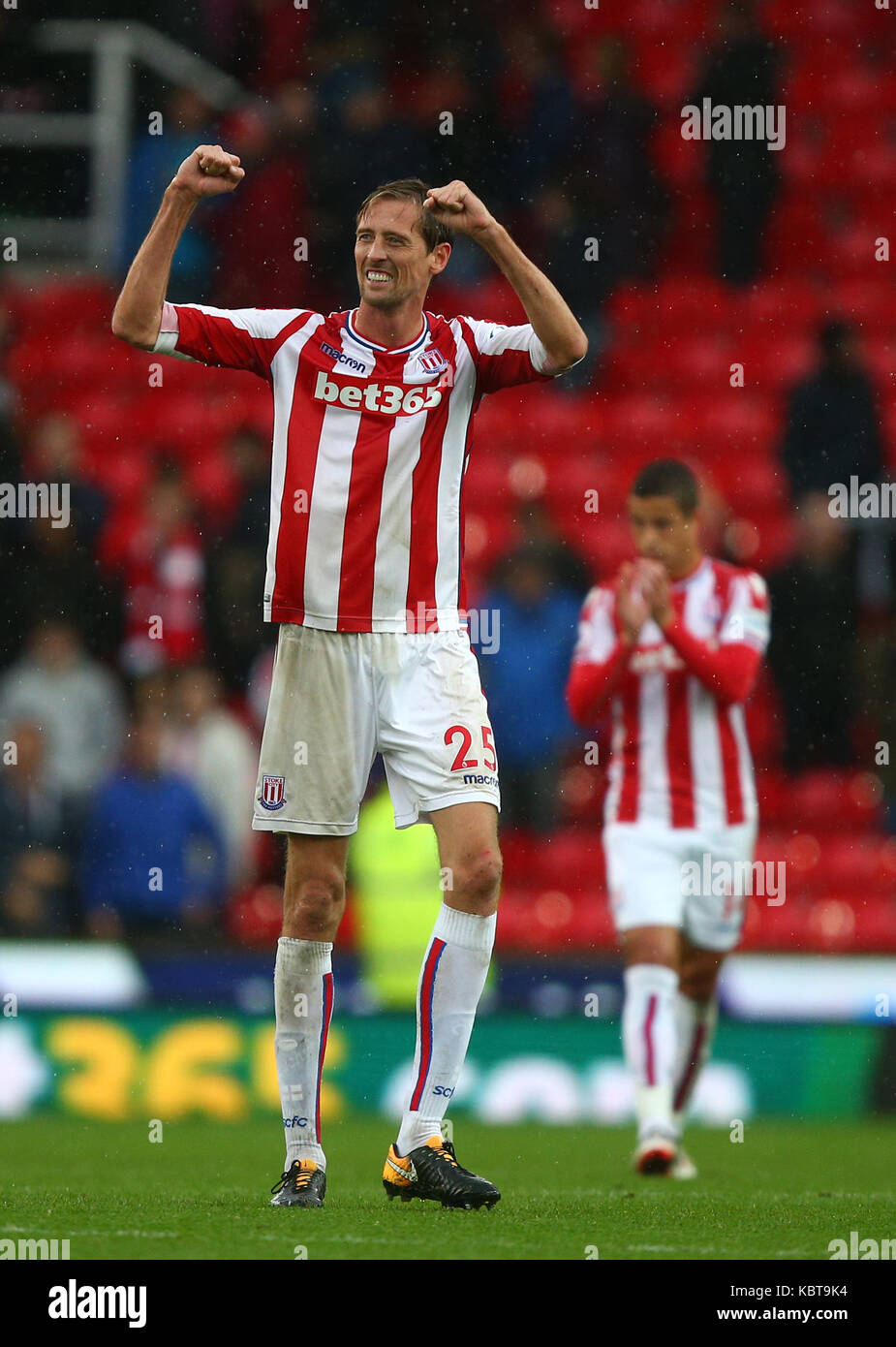 Stoke City's Peter Crouch celebrates at full time during the Premier ...