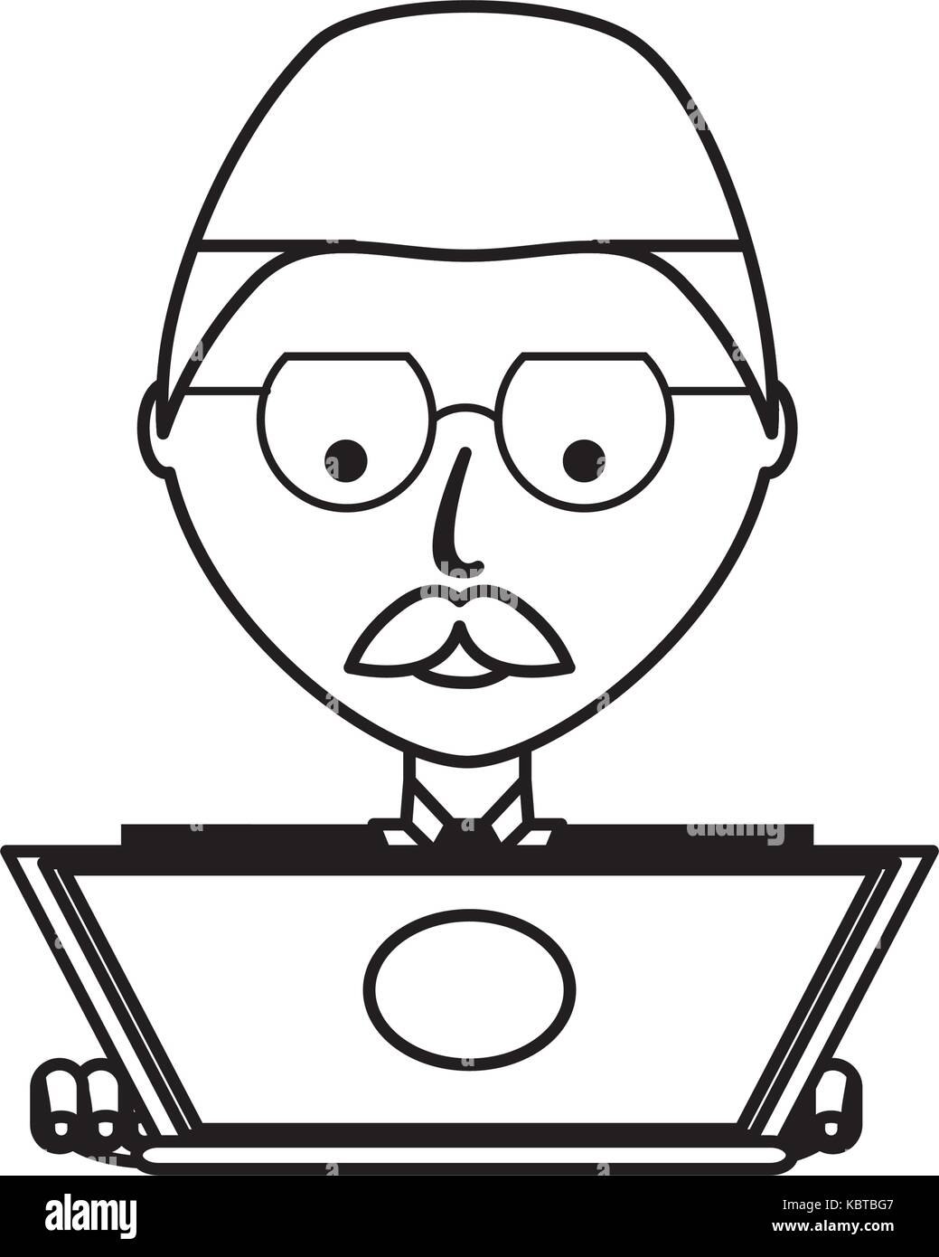 cartoon man working on the computer icon over white background vector ...