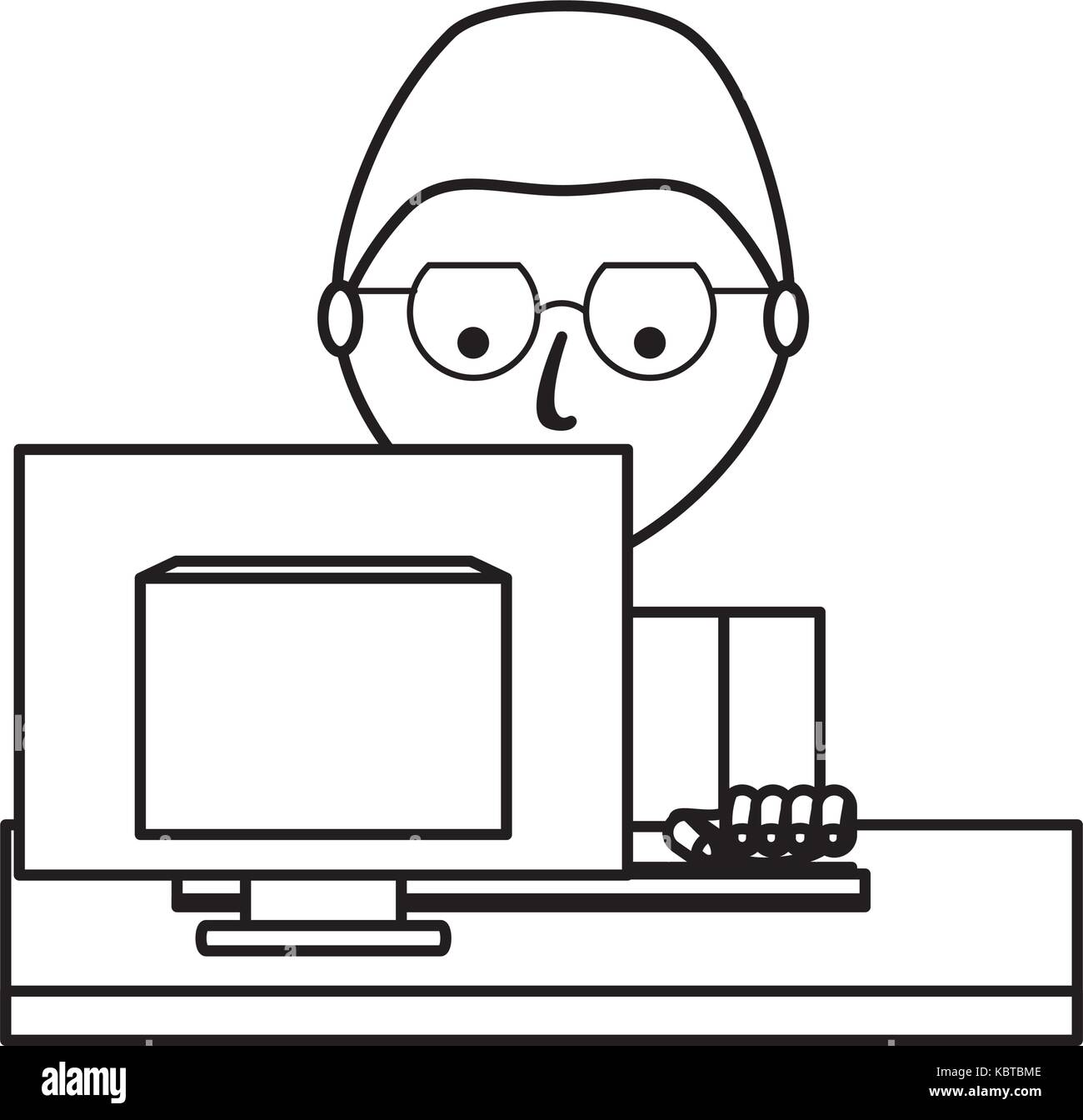 cartoon man working on the computer icon over white background vector ...