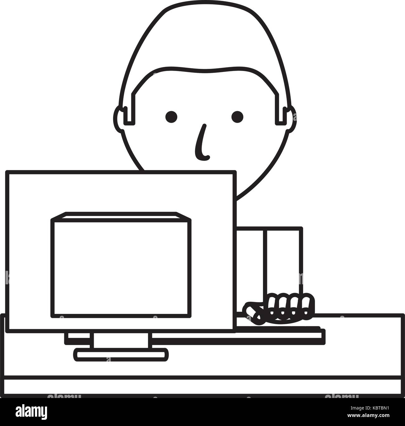 cartoon man working on the computer icon over white background vector ...
