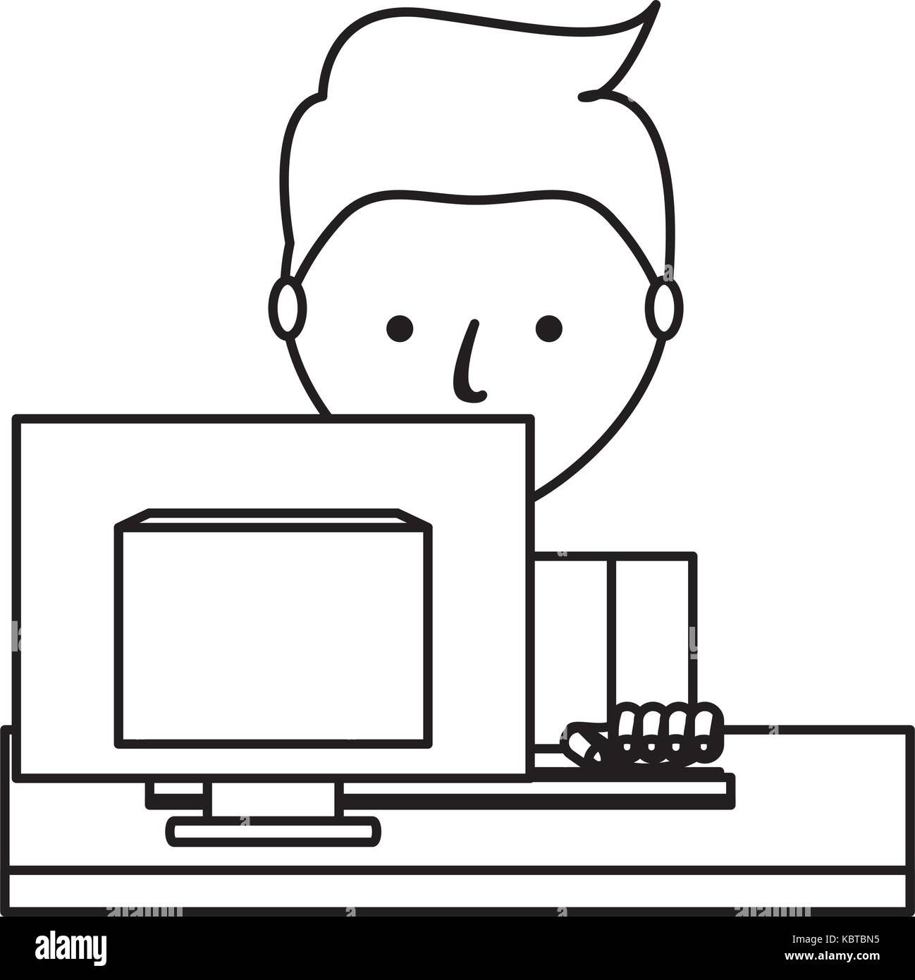 cartoon man working on the computer icon over white background vector ...