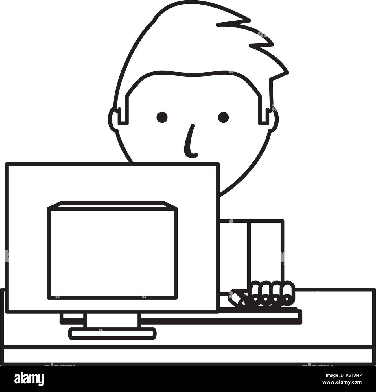 cartoon man working on the computer icon over white background vector ...
