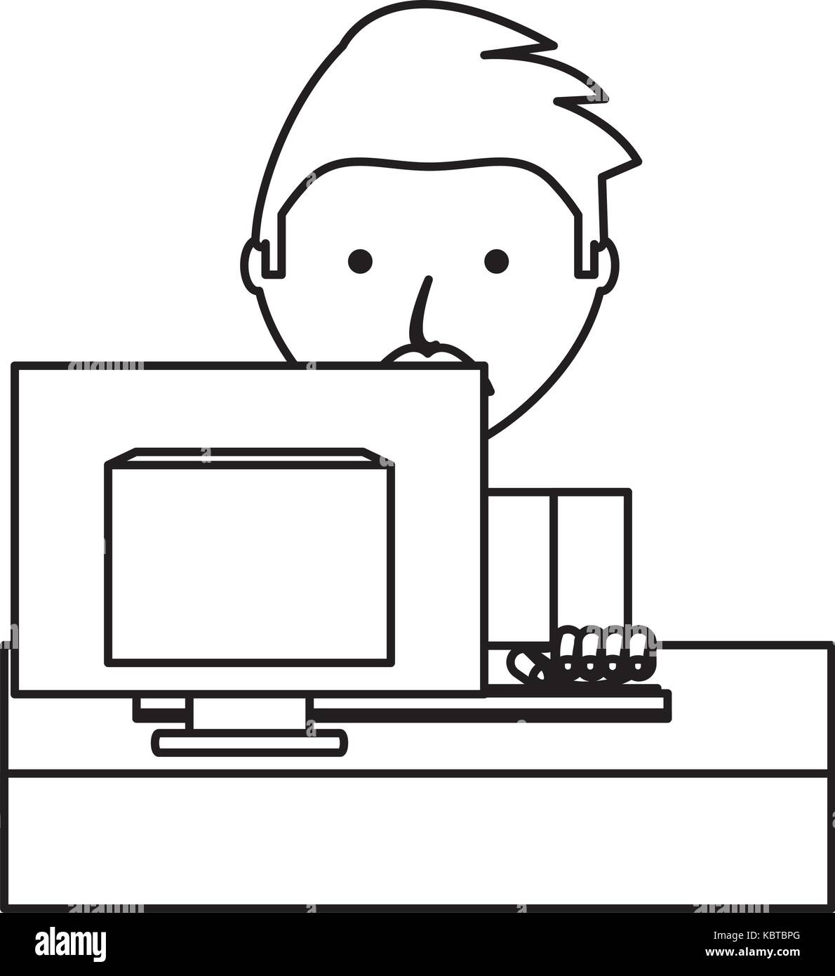 cartoon man working on the computer icon over white background vector ...