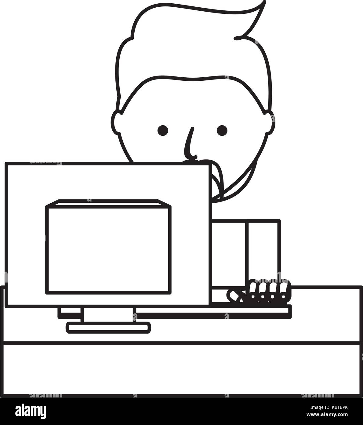 cartoon man working on the computer icon over white background vector ...