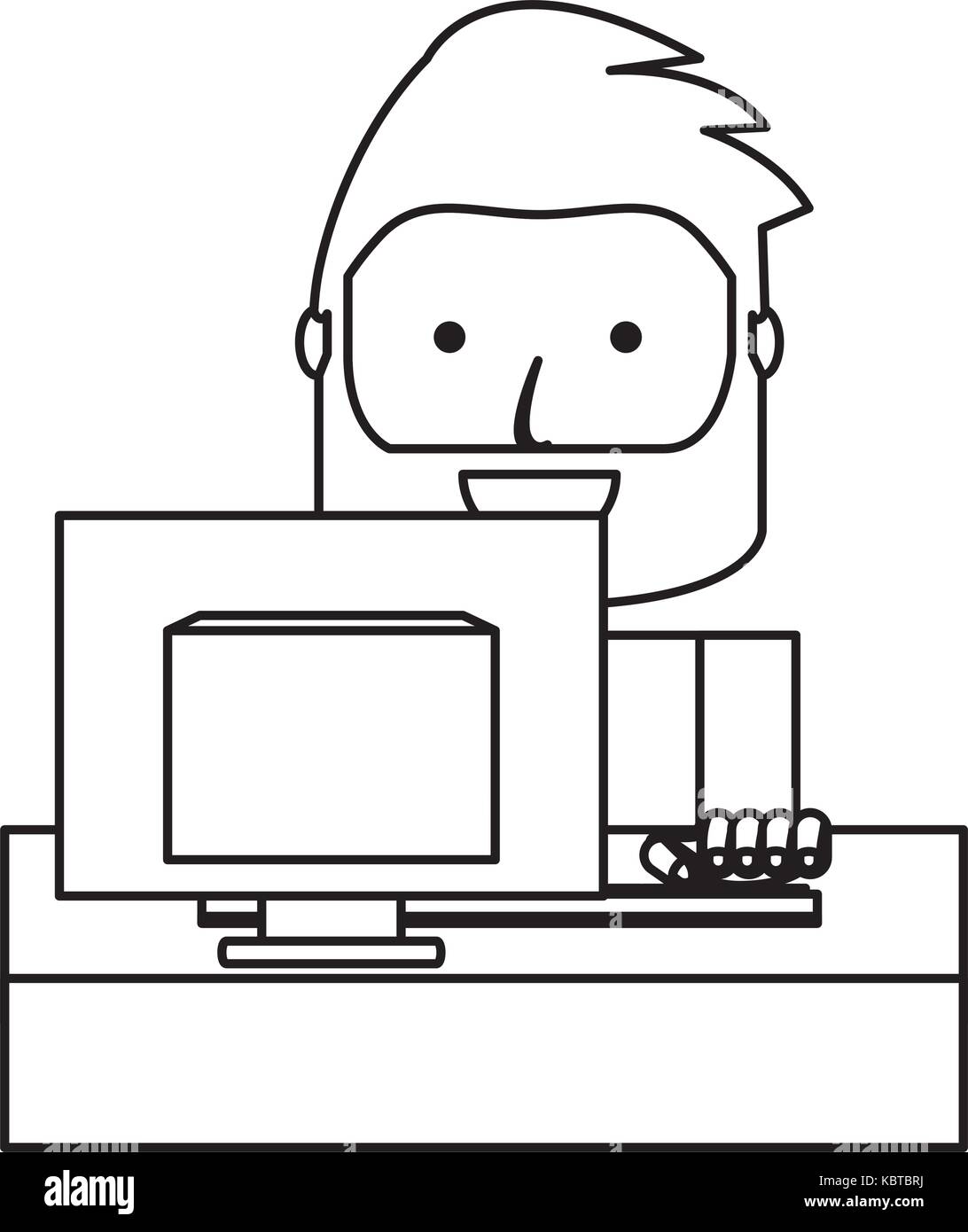 cartoon man working on the computer icon over white background vector ...
