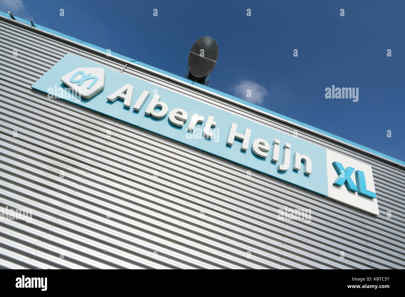 Albert Heijn XL sign at branch. Albert Heijn is the largest Dutch ...