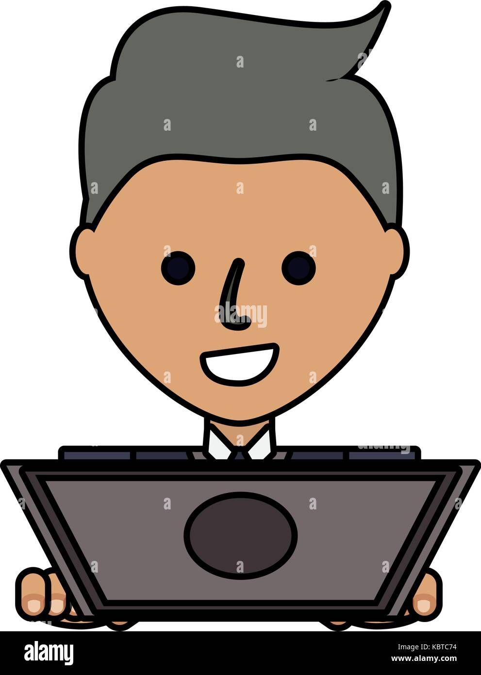 cartoon man working on the computer icon over white background colorful ...