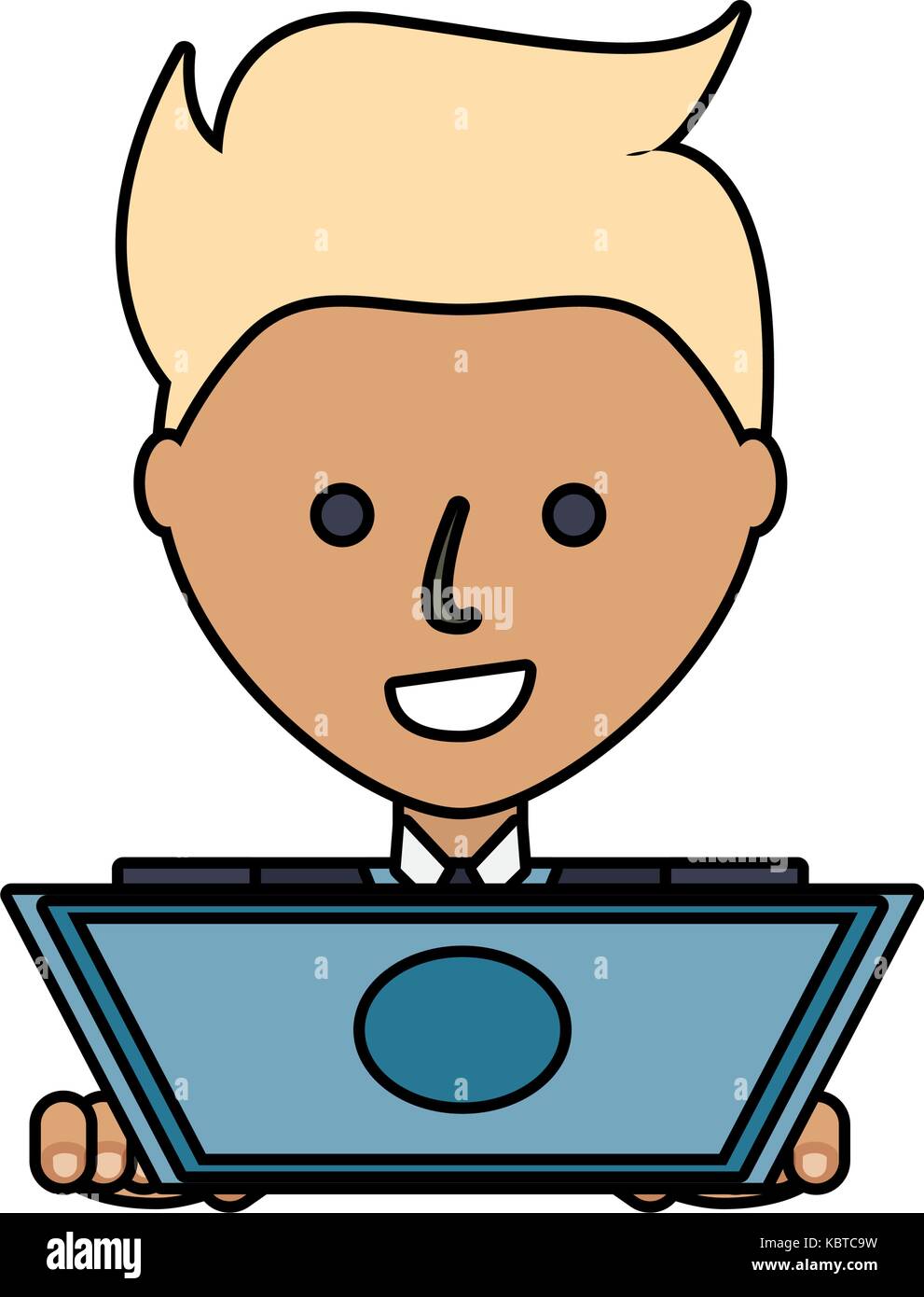 cartoon man working on the computer icon over white background colorful ...