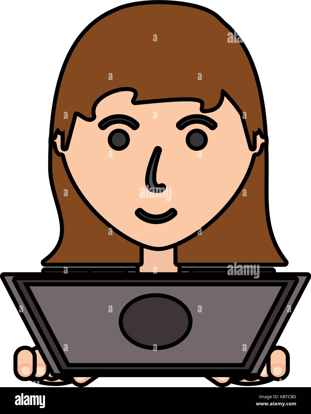 cartoon woman working on the computer icon over white background ...