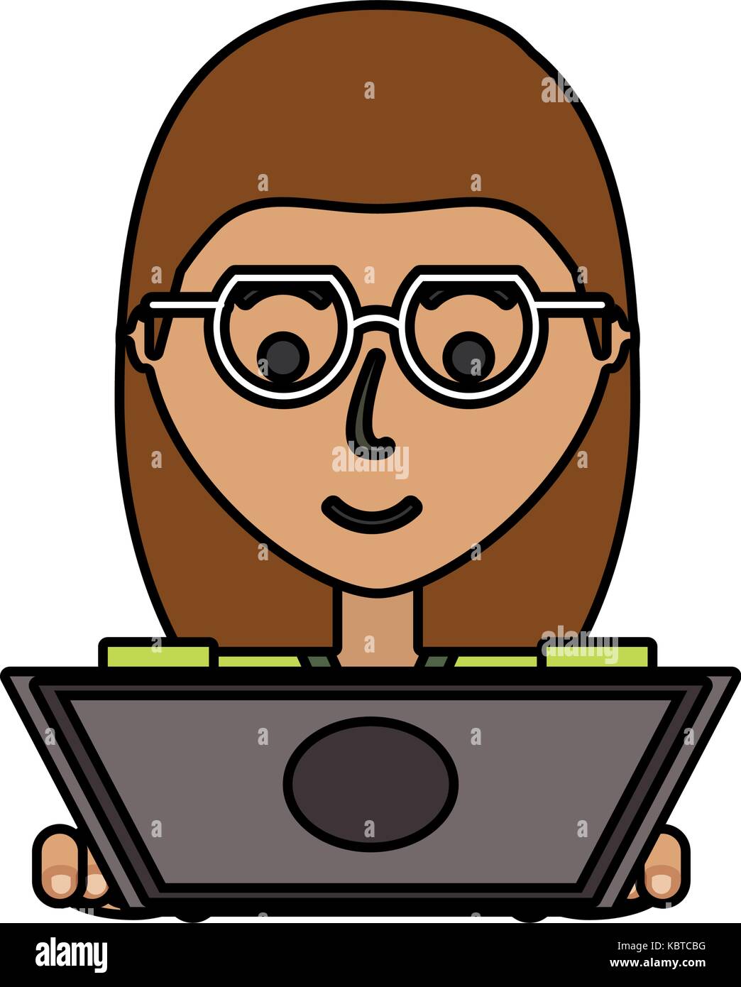 cartoon woman working on the computer icon over white background ...