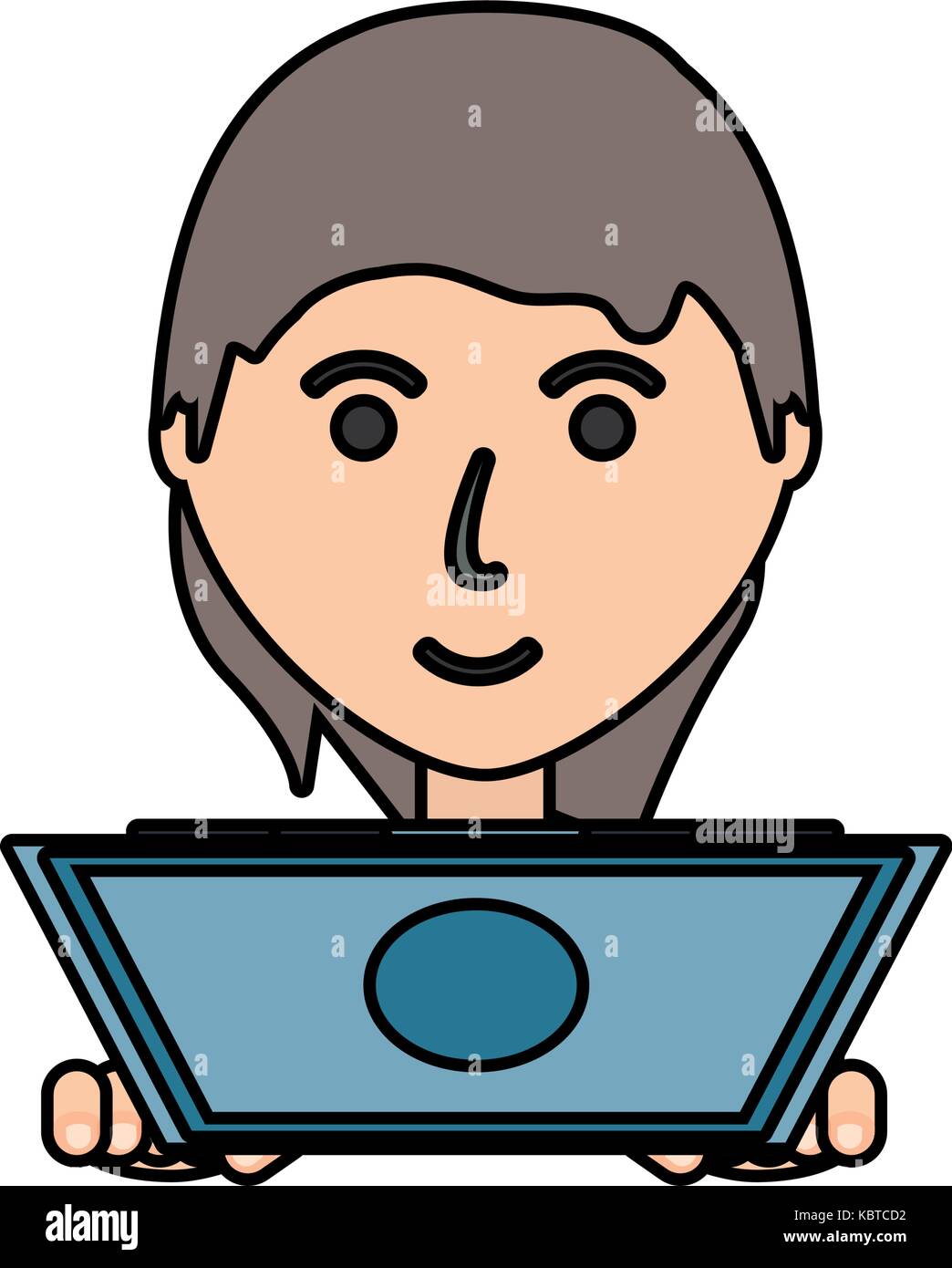 cartoon woman working on the computer icon over white background ...