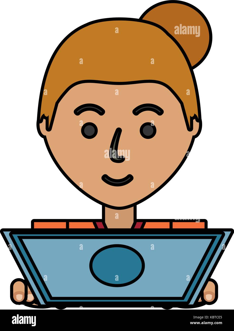 cartoon woman working on the computer icon over white background ...