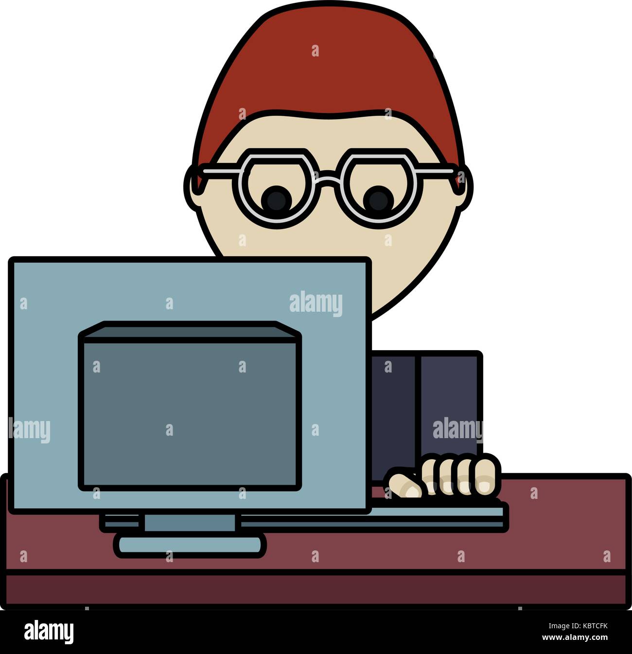 cartoon man working on the computer icon over white background colorful ...