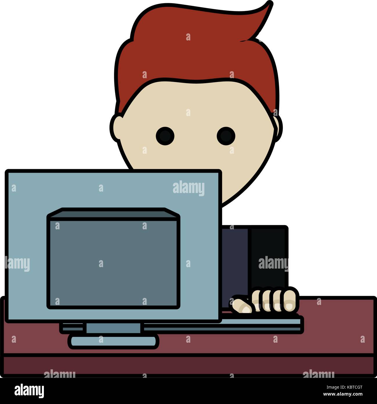 cartoon man working on the computer icon over white background colorful ...
