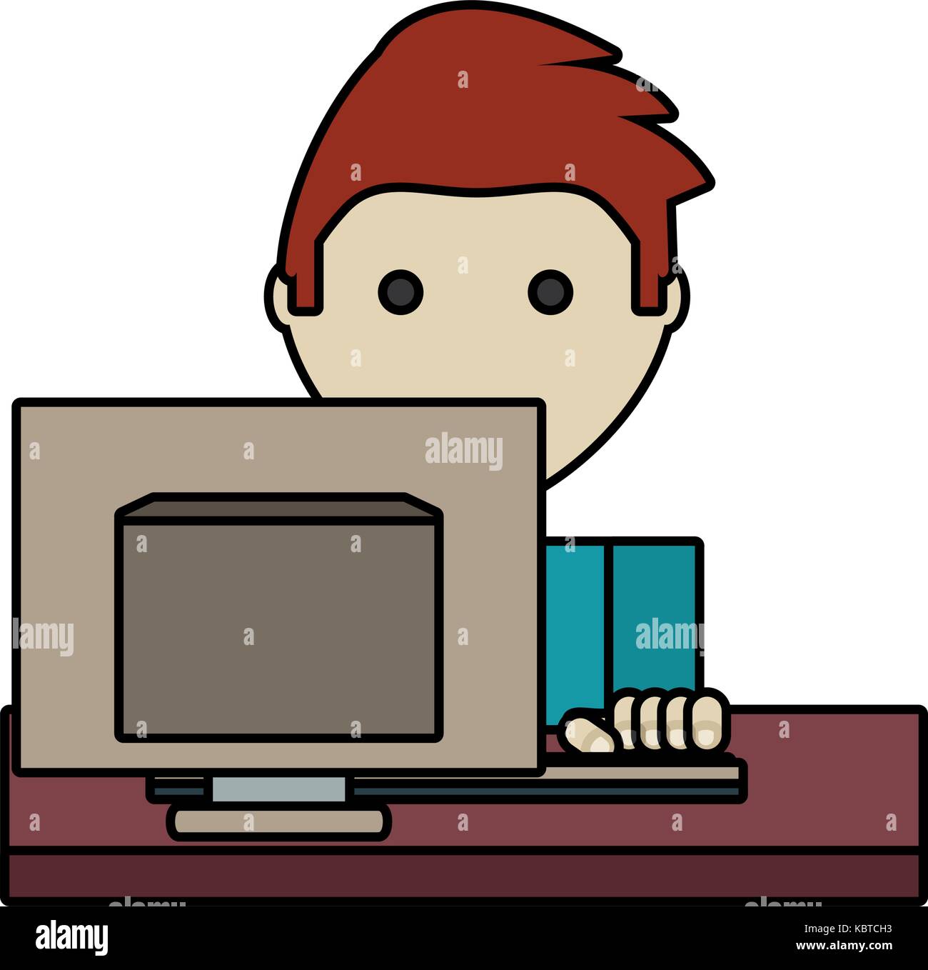 cartoon man working on the computer icon over white background colorful ...