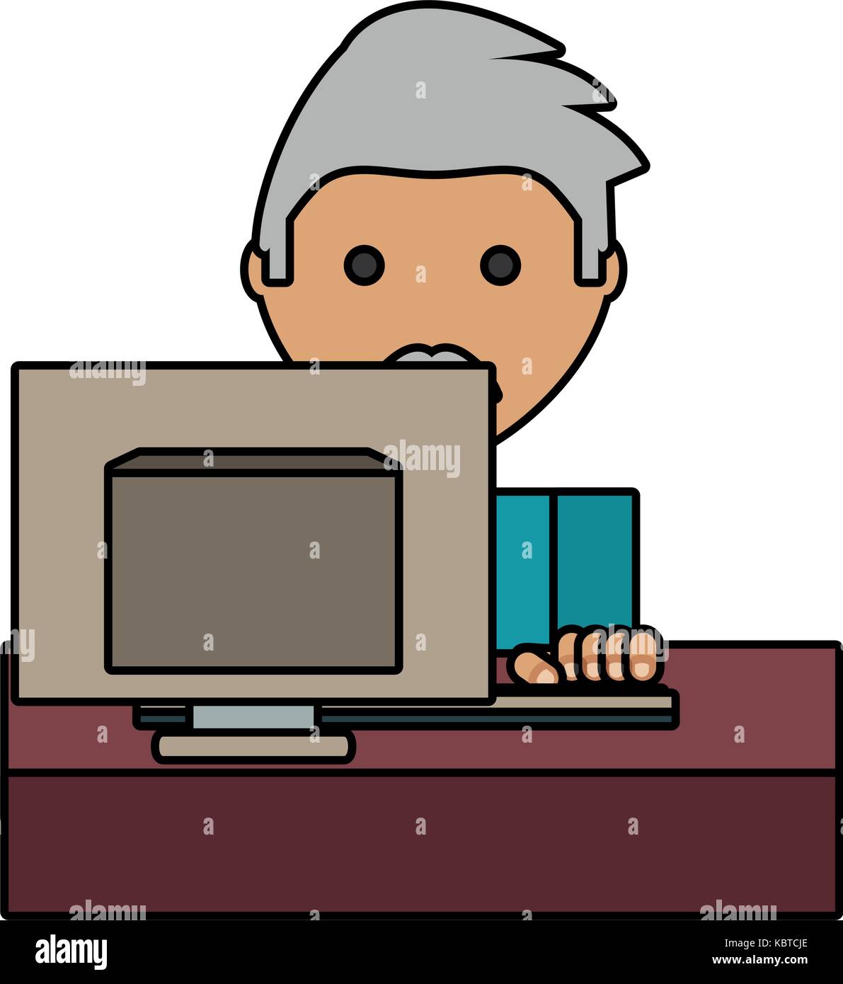 cartoon man working on the computer icon over white background colorful ...