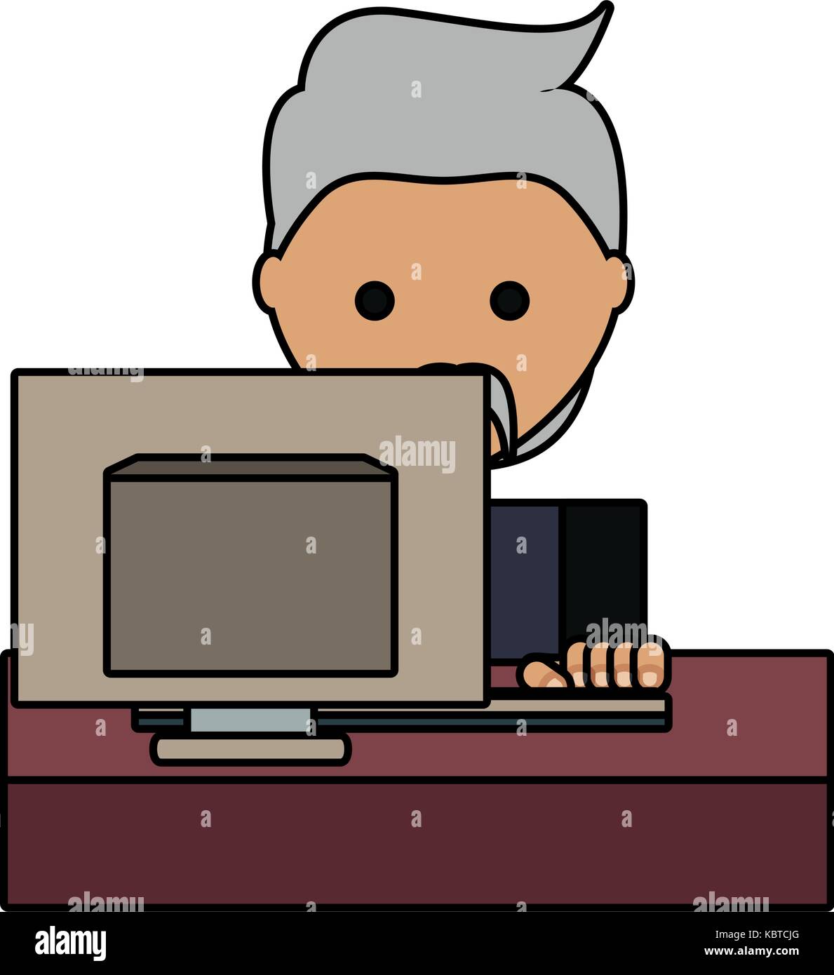 cartoon man working on the computer icon over white background colorful ...