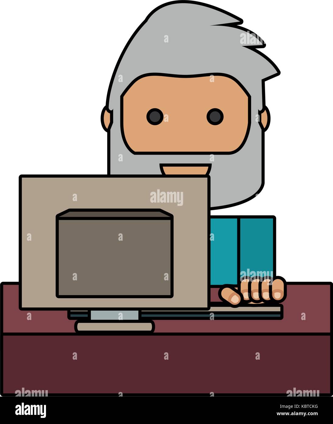 cartoon man working on the computer icon over white background colorful ...
