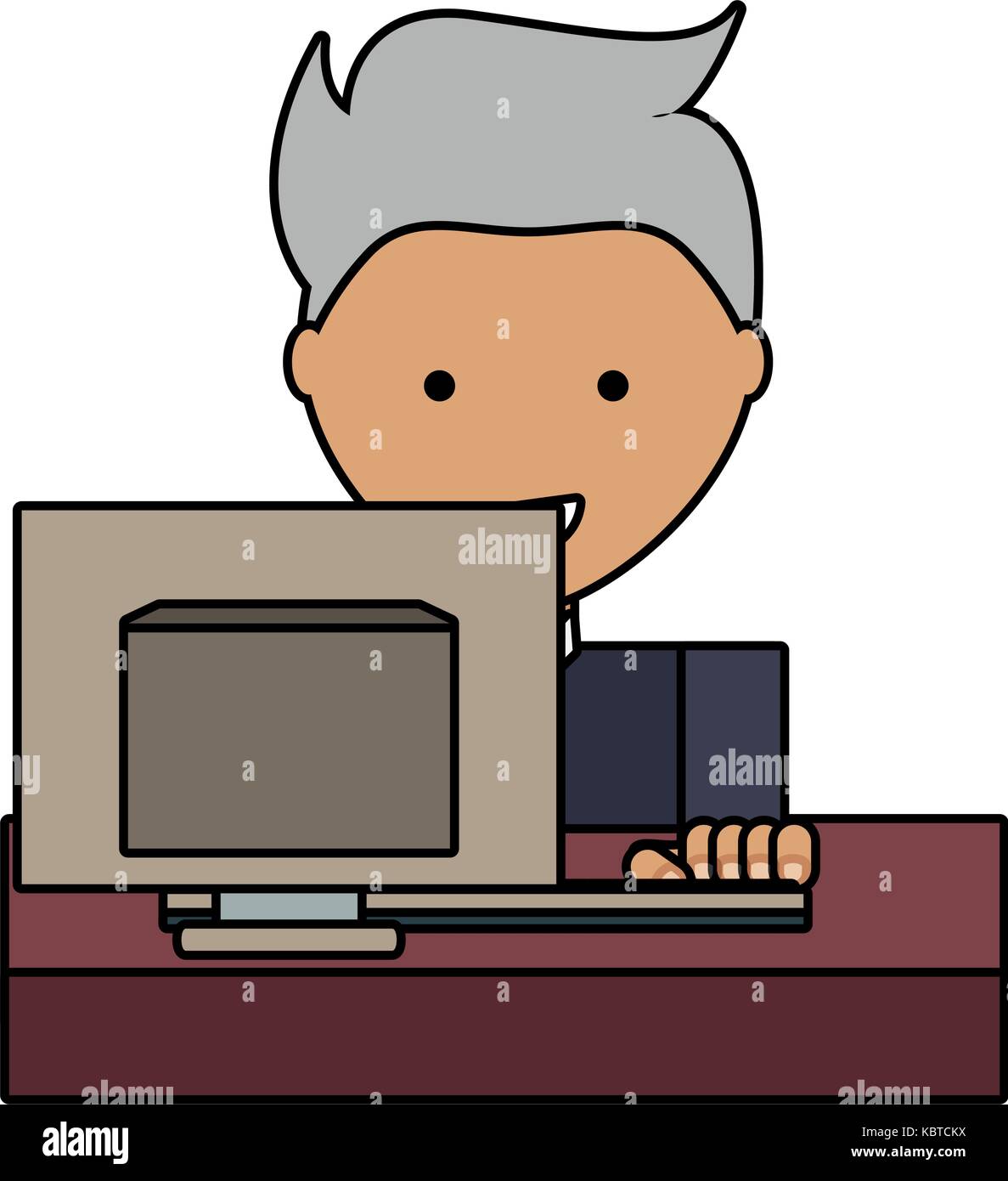 cartoon man working on the computer icon over white background colorful ...