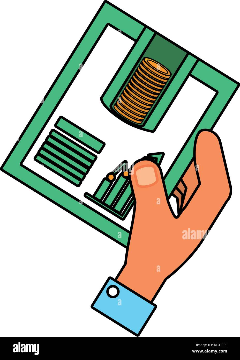 hand with report document icon over white background vector ...