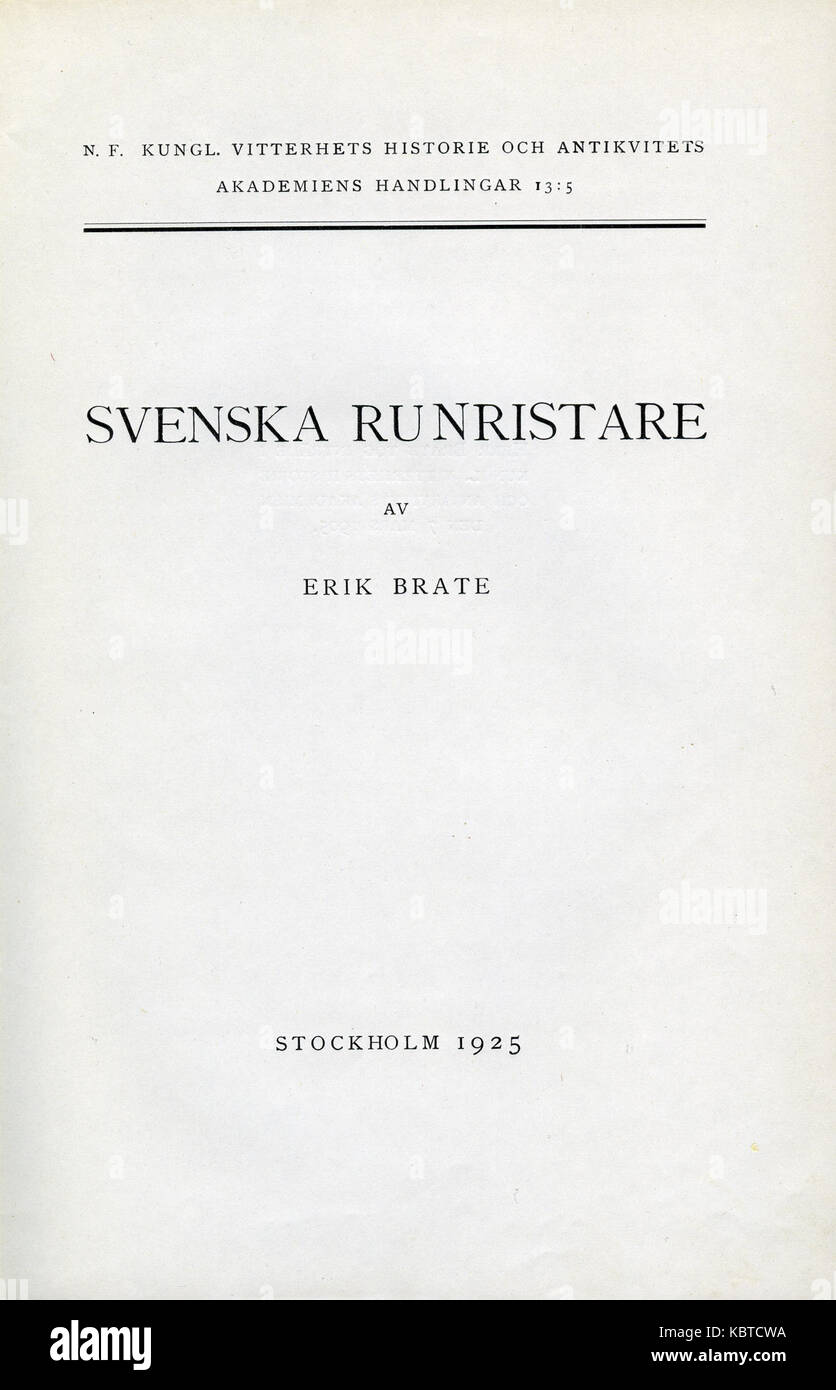 Brate, Svenska runristare (1925) titelblad Stock Photo - Alamy