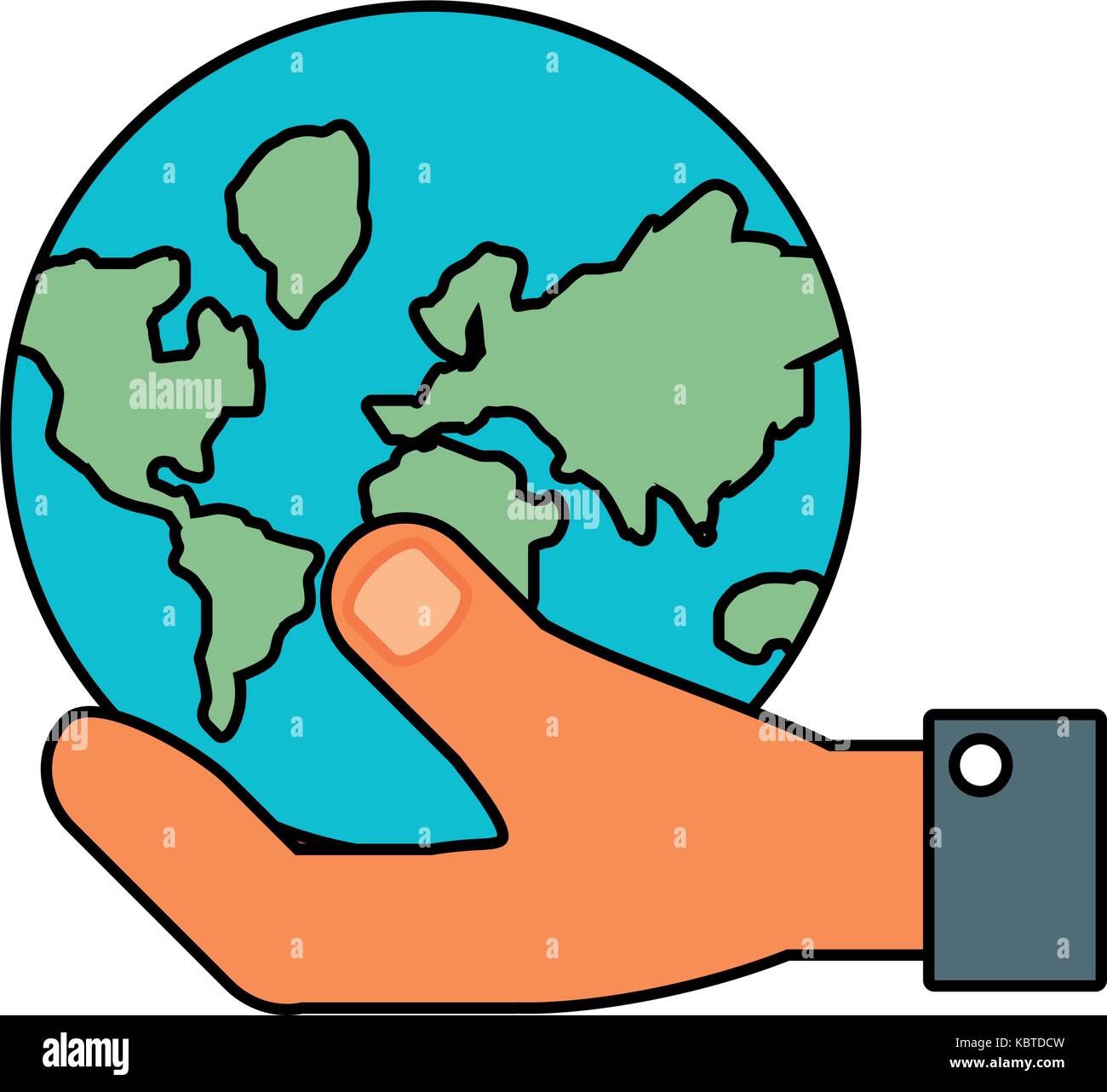 hand with earth planet icon over white background vector illustration ...