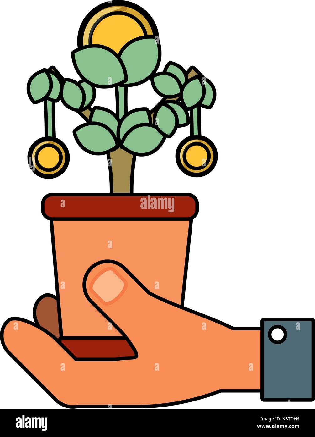 money plant in a pot icon over white background colorful design vector ...