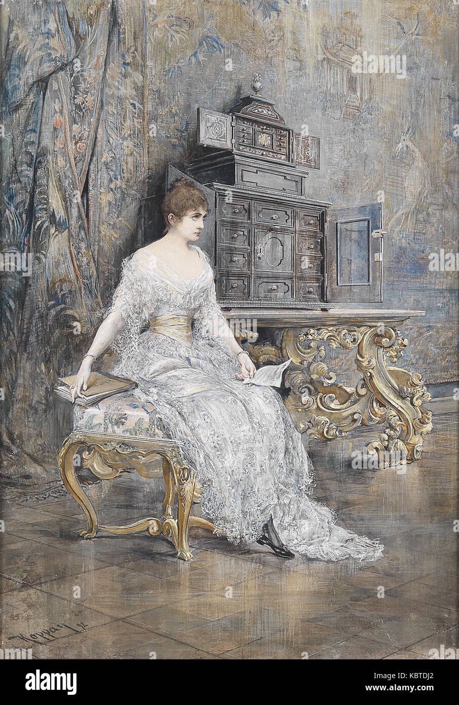 Joszi Arpad Koppay Bildnis einer jungen Frau mit Notenblatt 1892 Stock ...