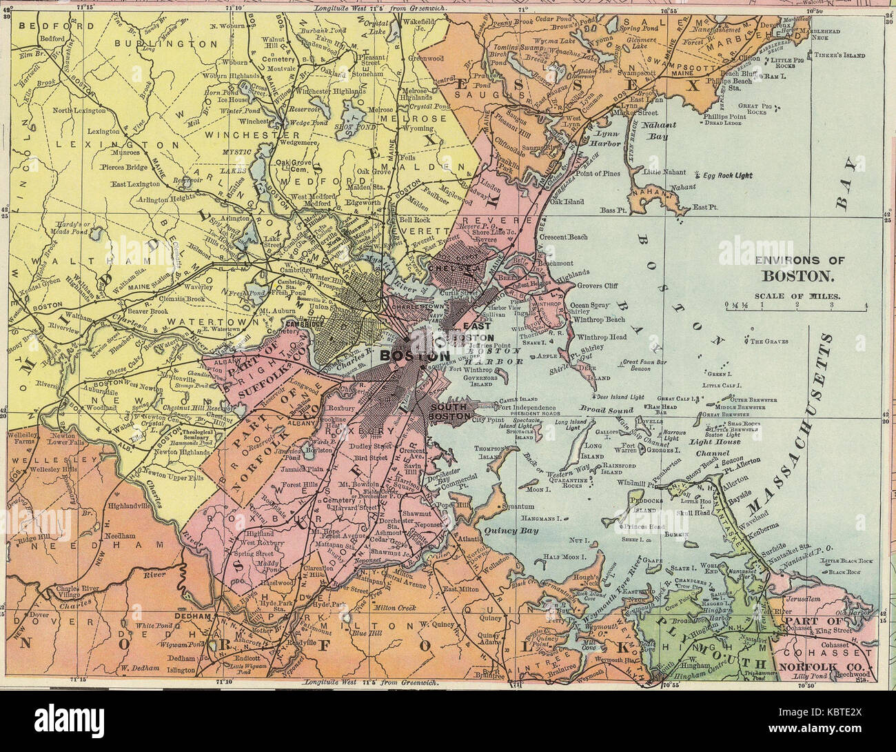 1903 Boston suburban railroads map Stock Photo - Alamy