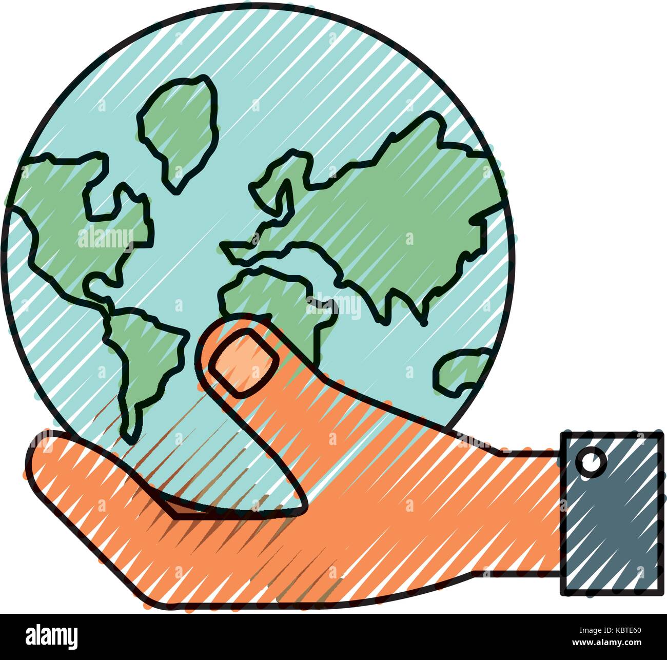 hand with earth planet icon over white background vector illustration ...