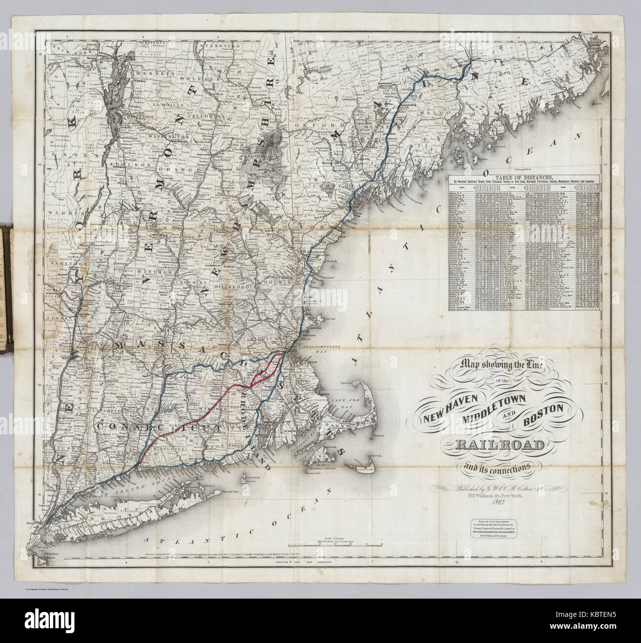 1867 New Haven, Middletown and Boston Railroad map Stock Photo - Alamy