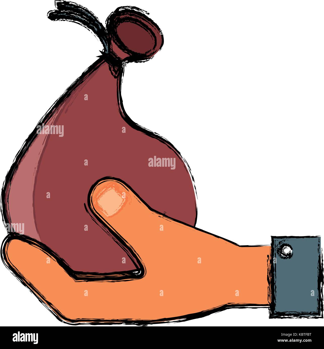 hand with money sack icon over white background vector illustration ...