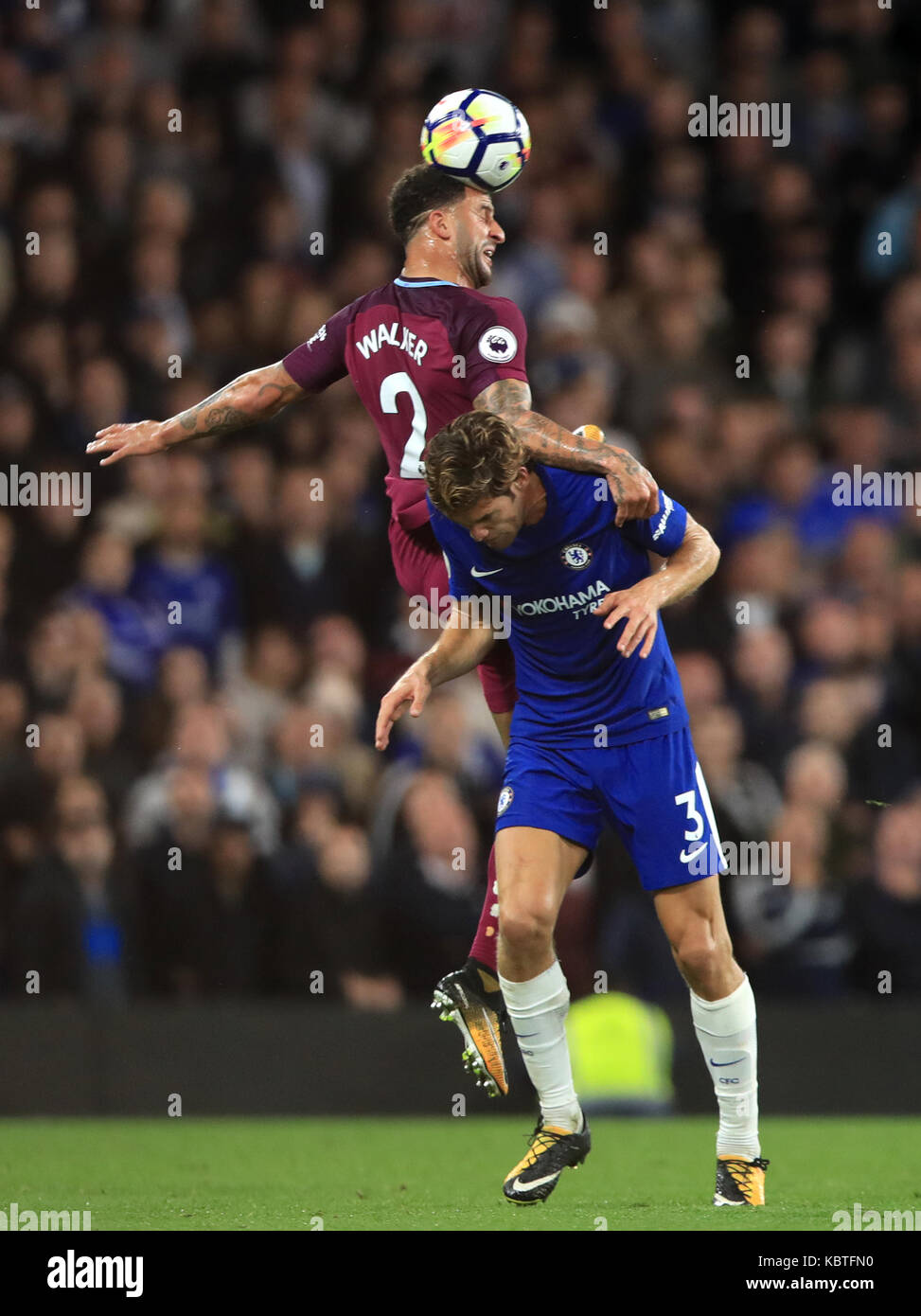 Manchester City's Kyle Walker (left) and Chelsea's Marcos Alonso battle ...
