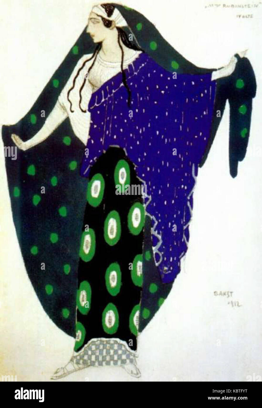 A 1912 costume design by Léon Bakst, depicting dancer Ida Rubinstein as ...