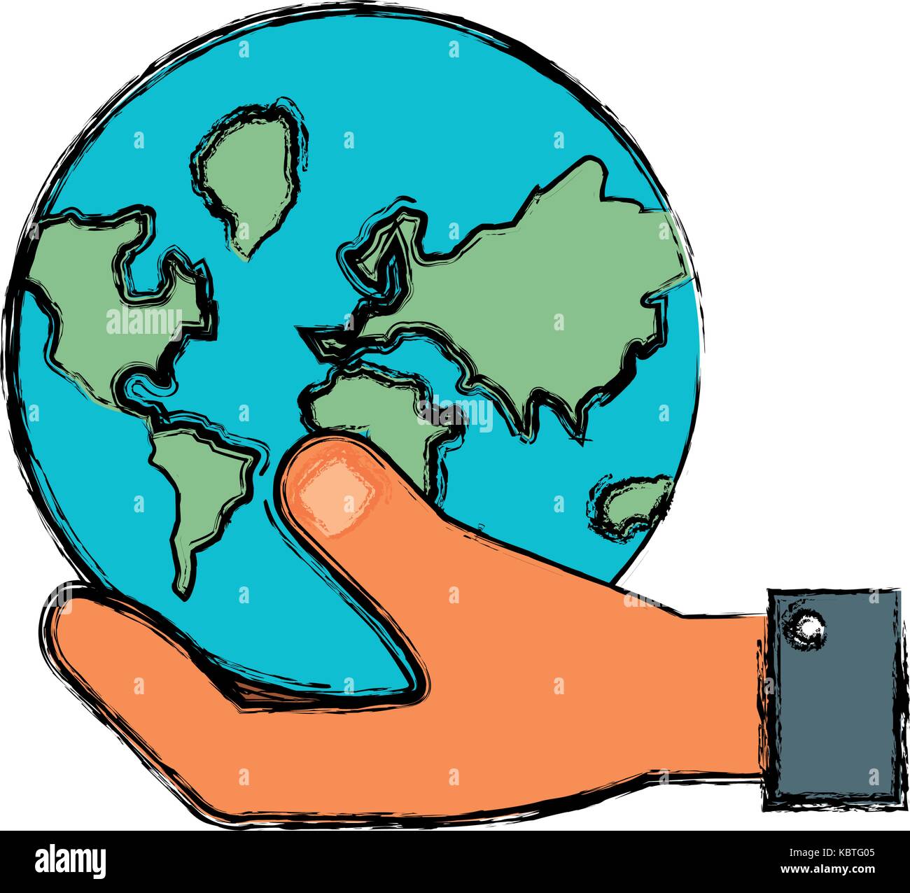 hand with earth planet icon over white background vector illustration ...