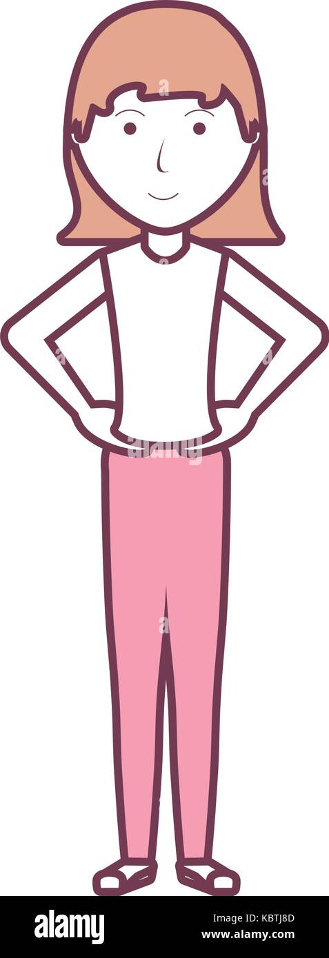 cartoon woman standing icon over white background colorful design ...