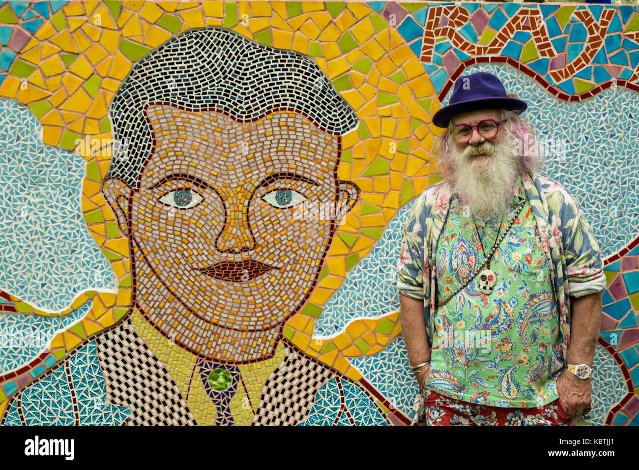 American artist Anado McLauchlin stands by a tile mosaic of his father ...