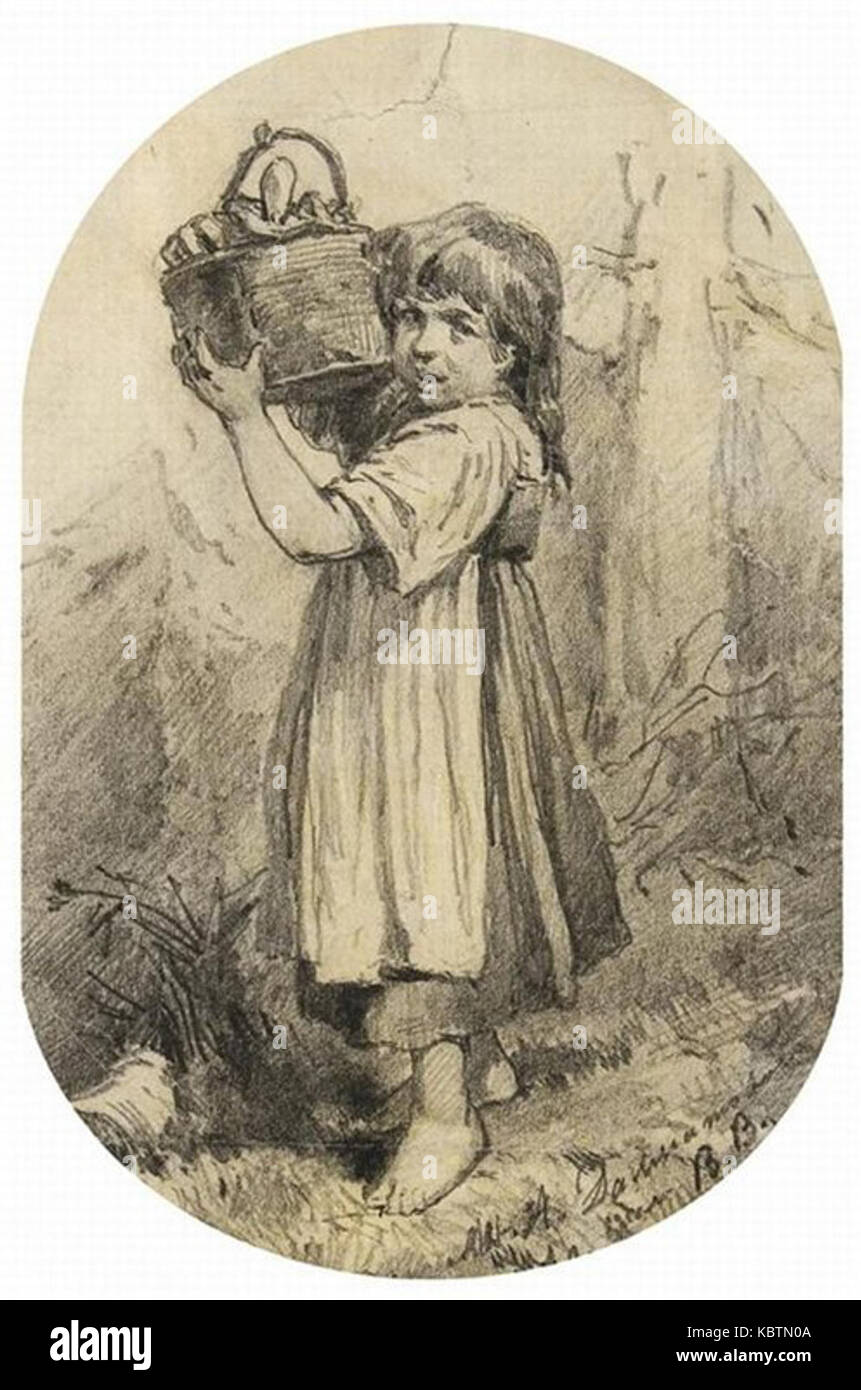 'Devochka s lukoshkom' is a Russian phrase meaning 'Girl with a bucket ...