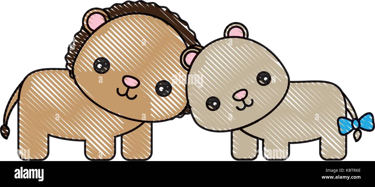 cute couple of lions icon over white background vector illustration ...