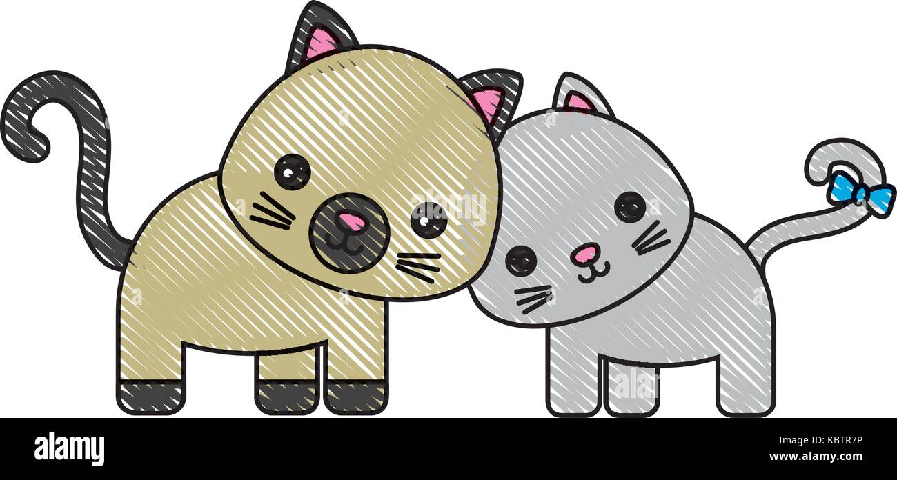 cute couple of cats icon over white background vector illustration ...