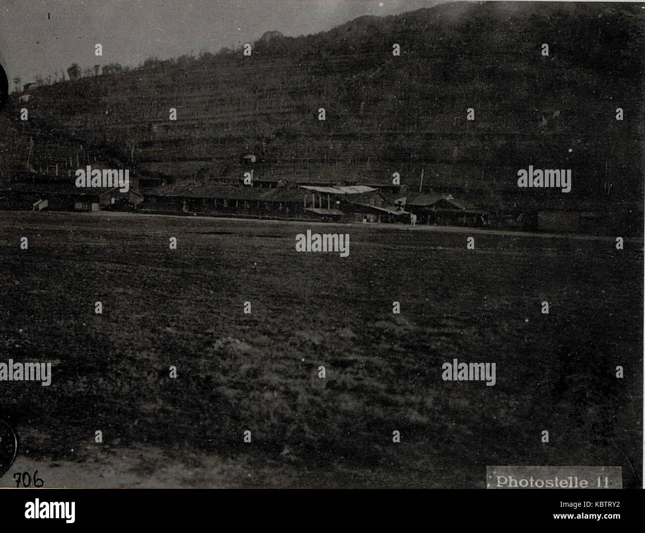 A wartime photograph showing the takeoff of a fighter plane at Pergine ...