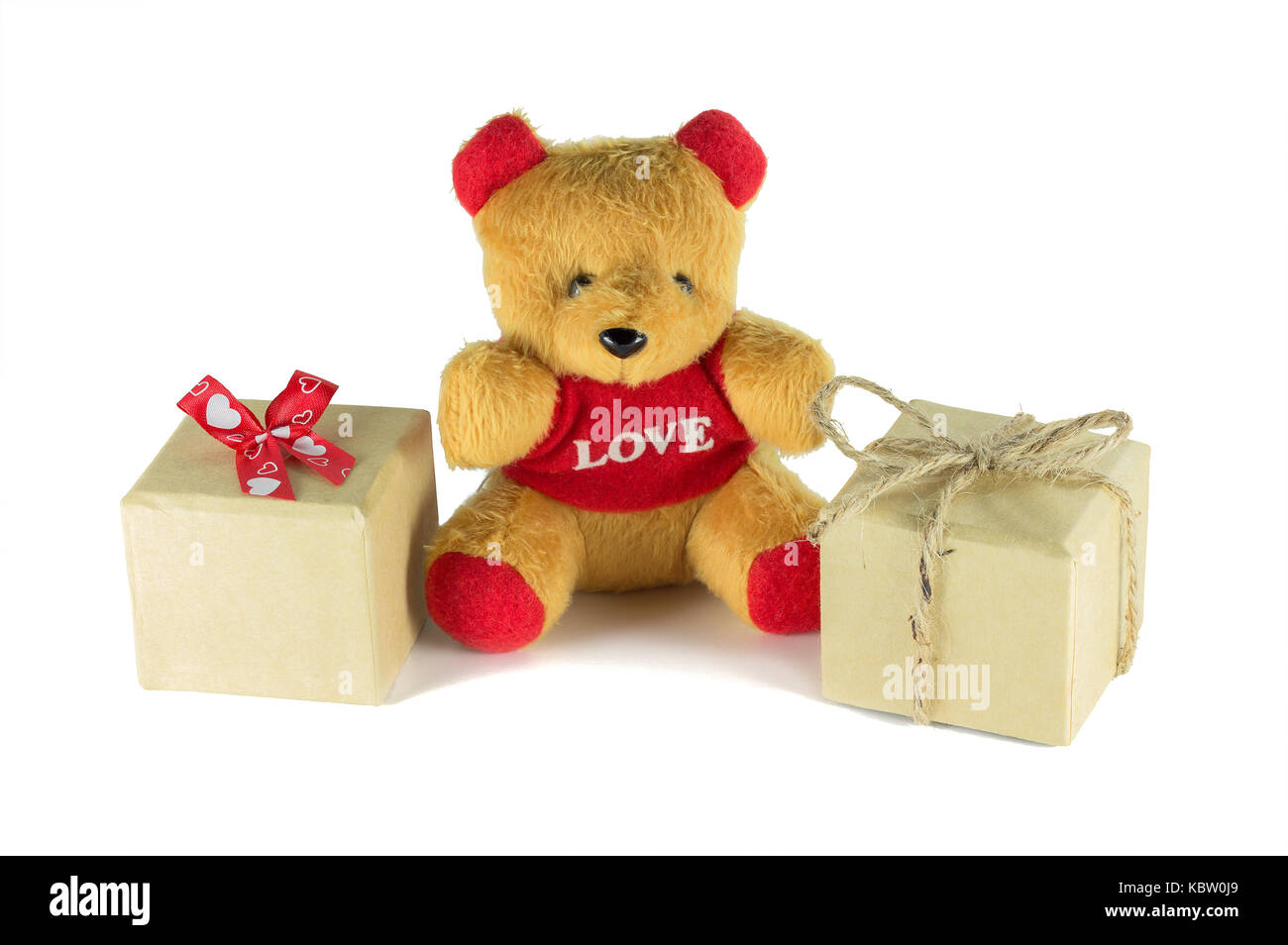 Teddy bear with gift box that isolated on white background with copy ...