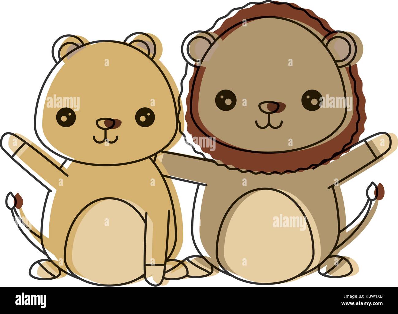 cute couple of lions icon over white background vector illustration ...