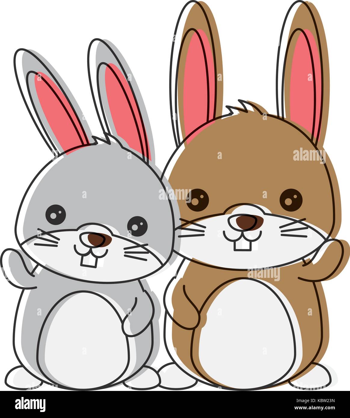 cute couple of rabbits icon over white background vector illustration ...