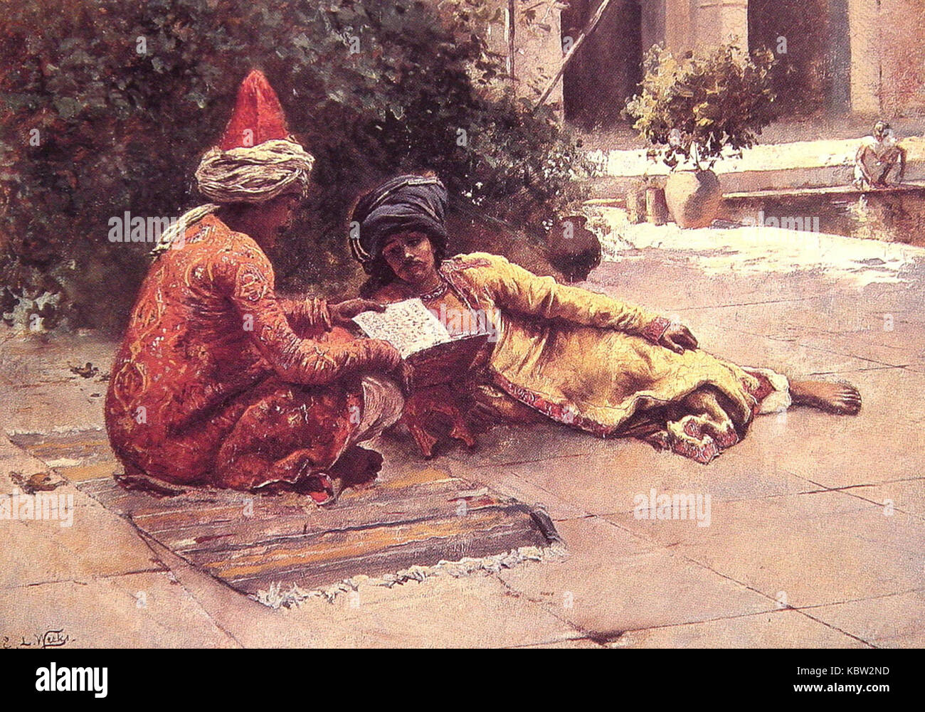Two Arabs Reading in a Courtyard Stock Photo - Alamy